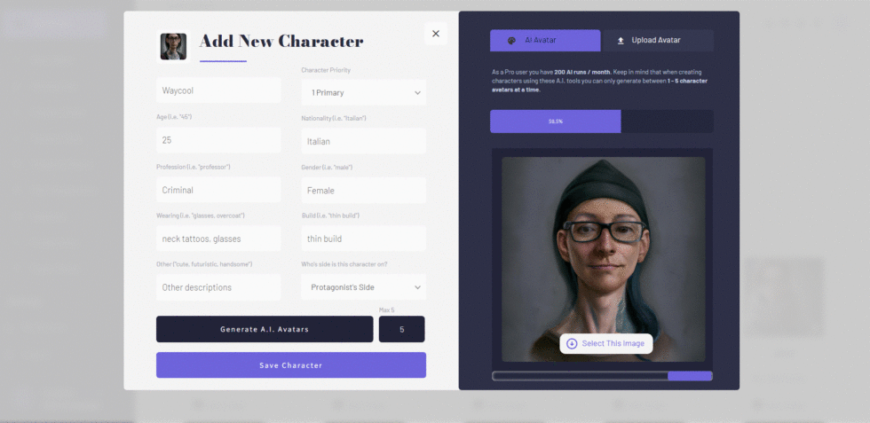 Character Avatar Creator Tool For Writers